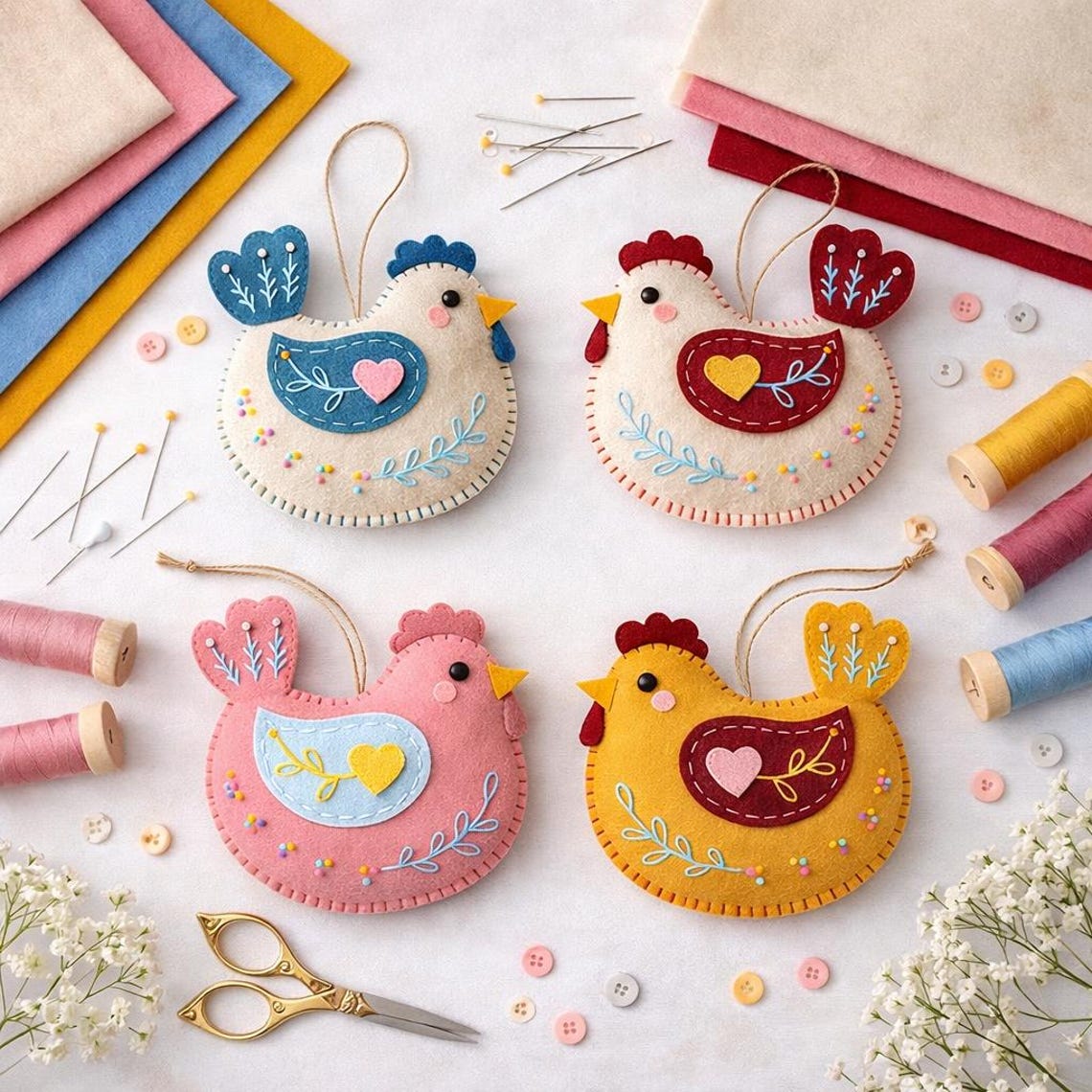 Easter Felt Hen Ornaments Sewing Pattern – Folk Chicken Decor (PDF SVG ...