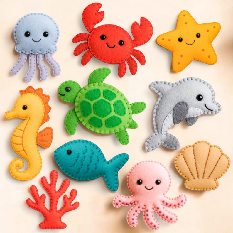 Ocean Animals Felt Sewing Pattern: 10 Sea Ornaments (PDF & SVG) - Etsy ...