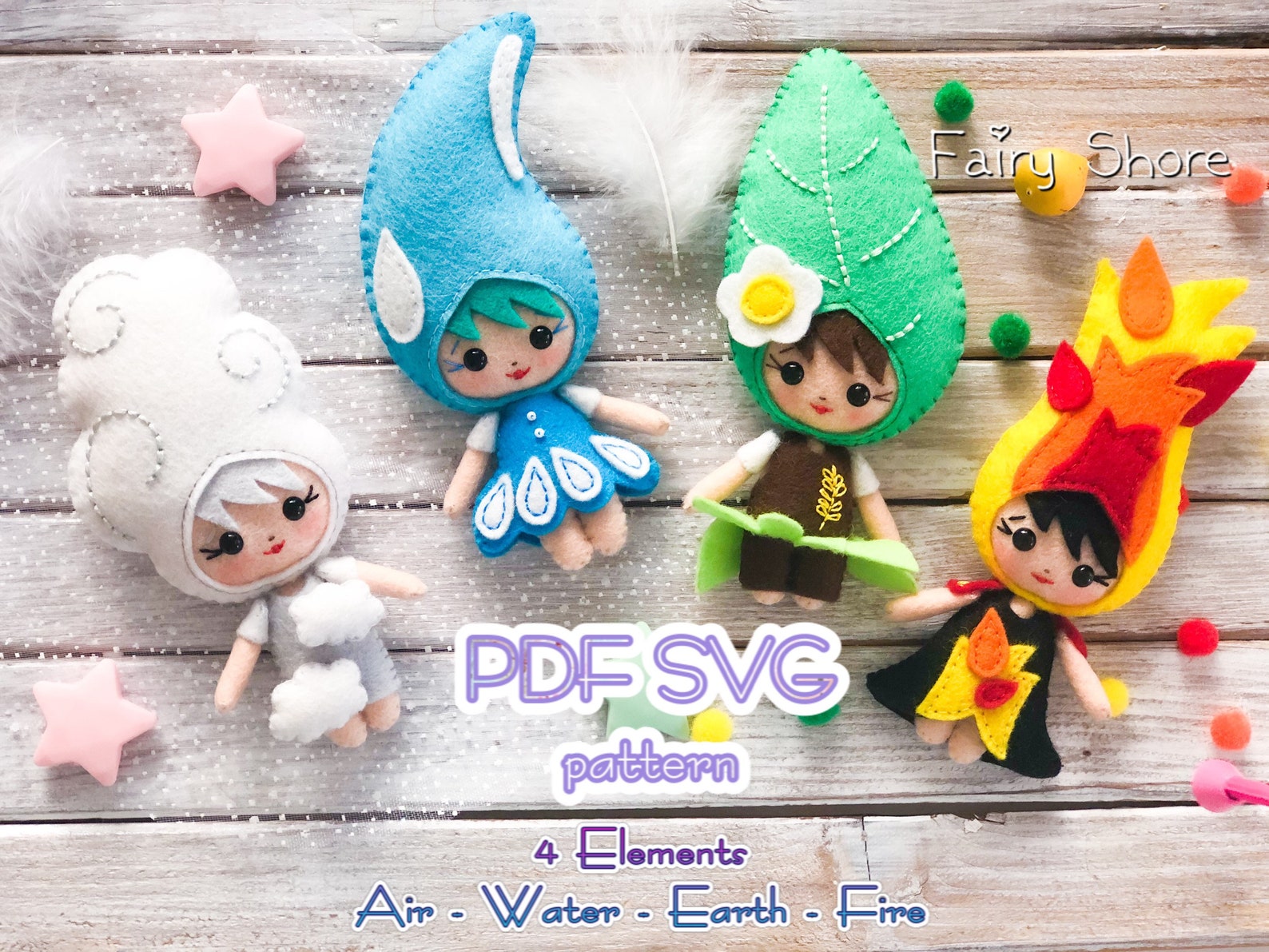 Four Elements Dolls Felt Pattern PDF & SVG Felt Sewing - Etsy Canada