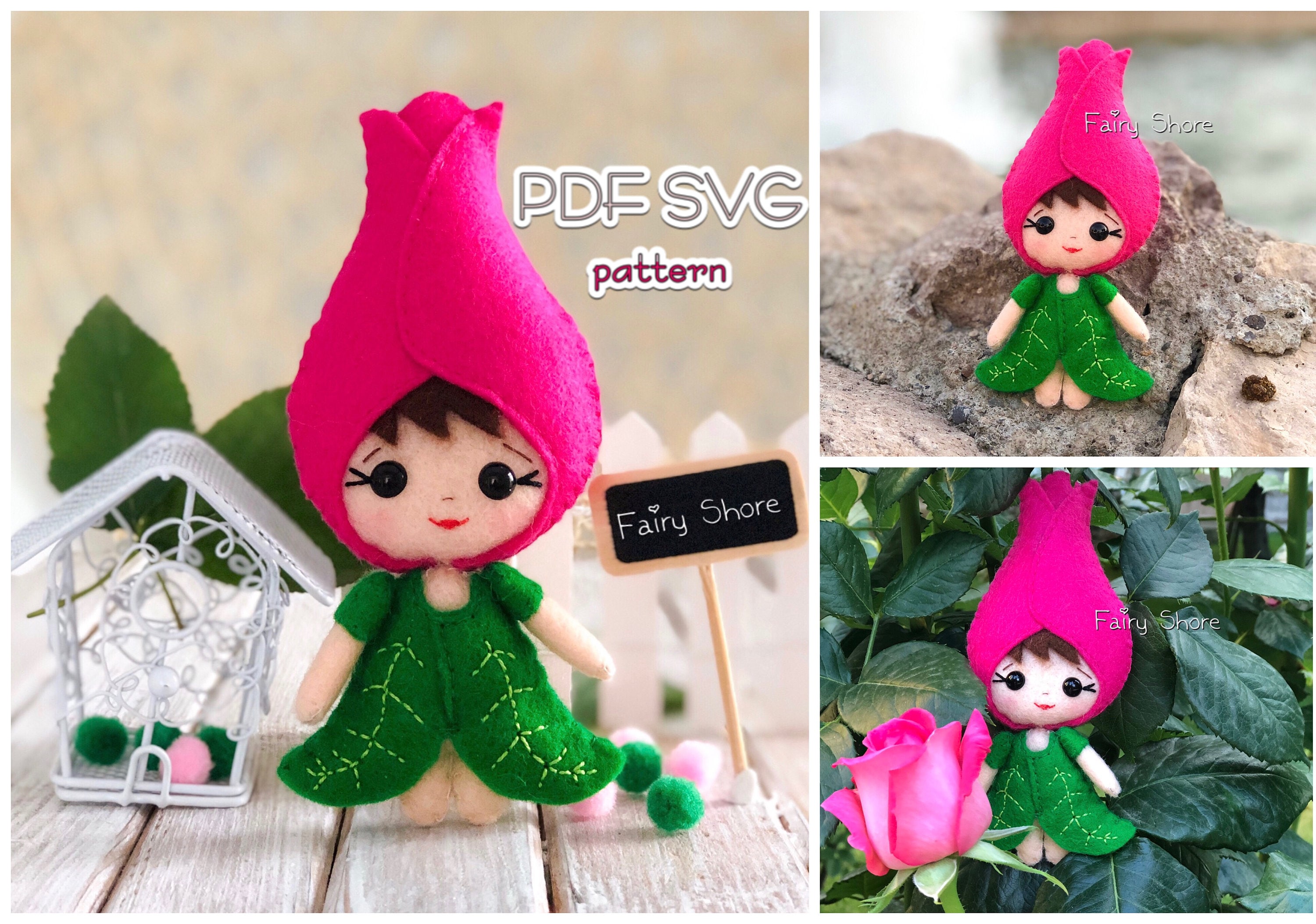 PDF SVG Flower Felt Pattern Rose Doll DIY Sewing Pattern for - Etsy