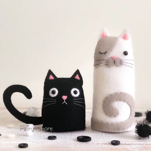 Felt Cat Sewing Pattern: DIY Black & White Standing Cats (PDF, SVG) - Etsy