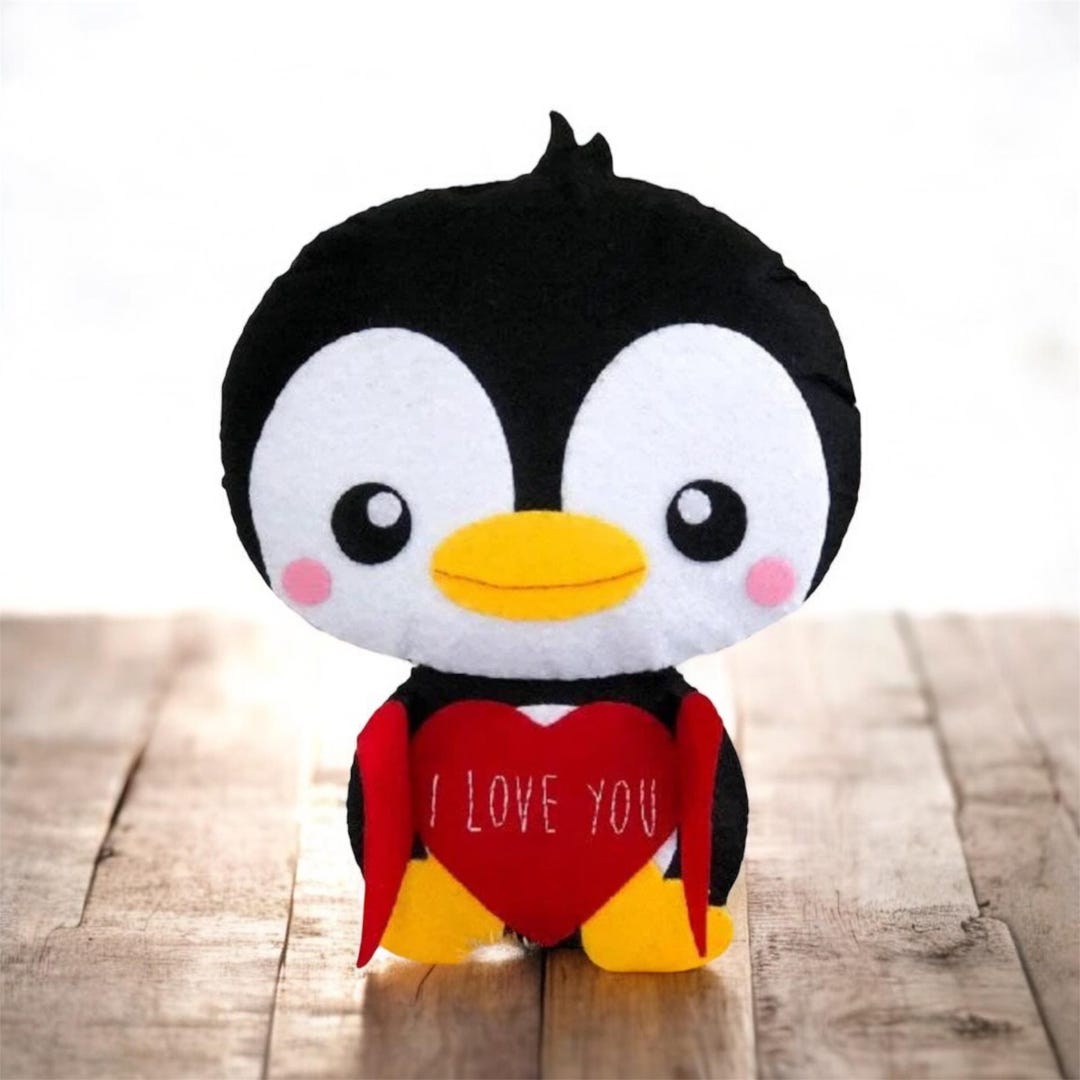 PDF DIY Felt Hand Sewing Pattern Valentine Kawaii Penguin With Heart ...