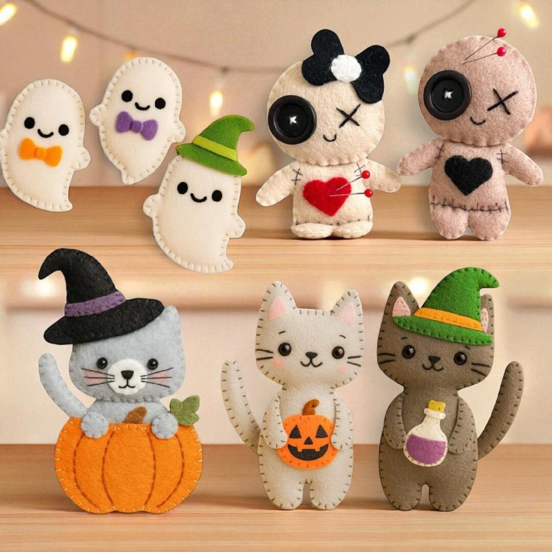 Halloween Felt Ornament Sewing Pattern Bundle: Ghosts, Cats, Voodoo ...