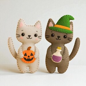 Halloween Cats Felt Ornament Sewing Pattern – Witch and Pumpkin (PDF ...