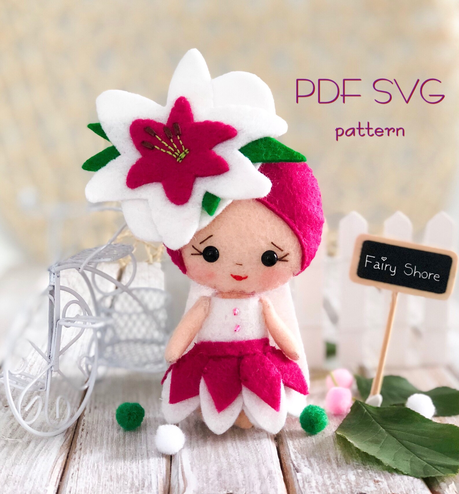 PDF SVG Flower Felt Pattern Lily Doll, Easy DIY, Sewing Pattern for Cricut, Flower Fairy ...