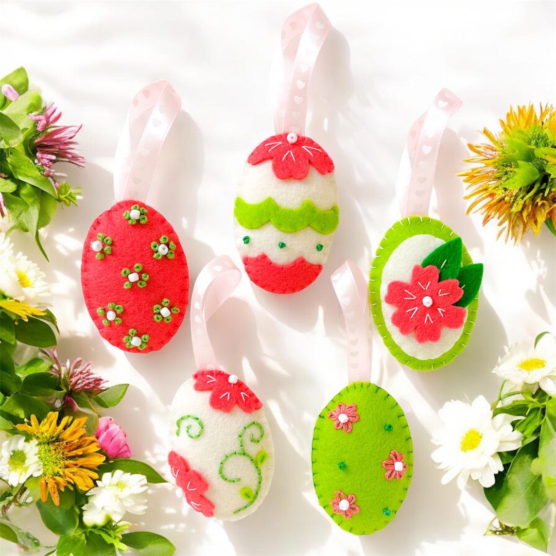 DIY Easter Felt Egg Ornaments With Flower Accents PDF Hand Sewing ...