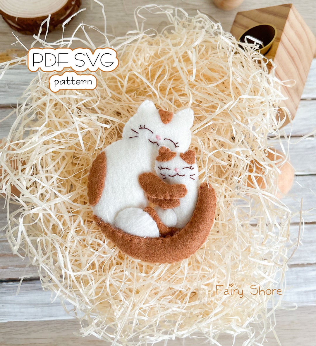 Mother and Baby Felt Cats PDF SVG Hand Sewing Pattern - DIY Template ...