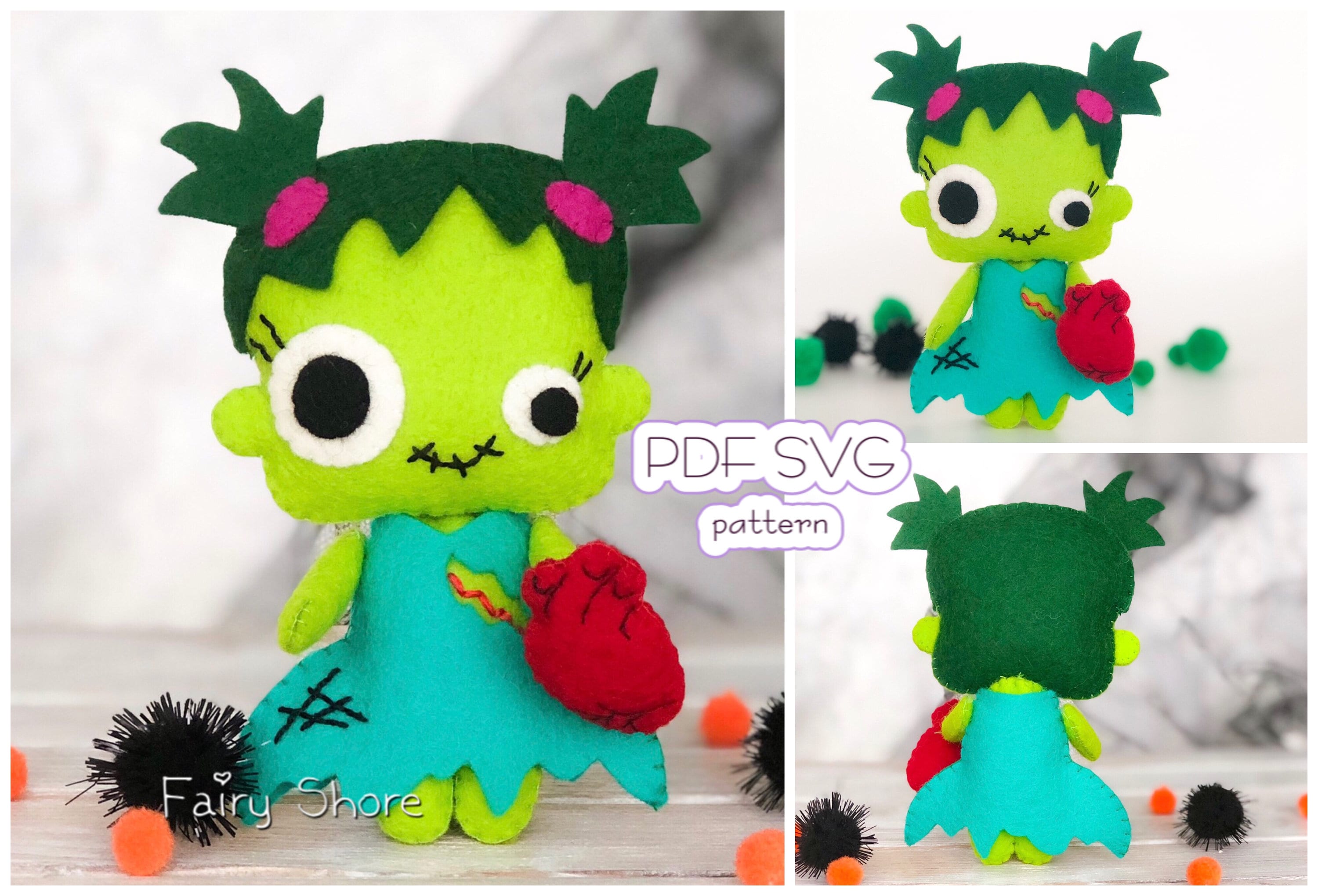 Halloween Zombie Girl PDF SVG Felt Pattern Cute Zombie Sewing - Etsy