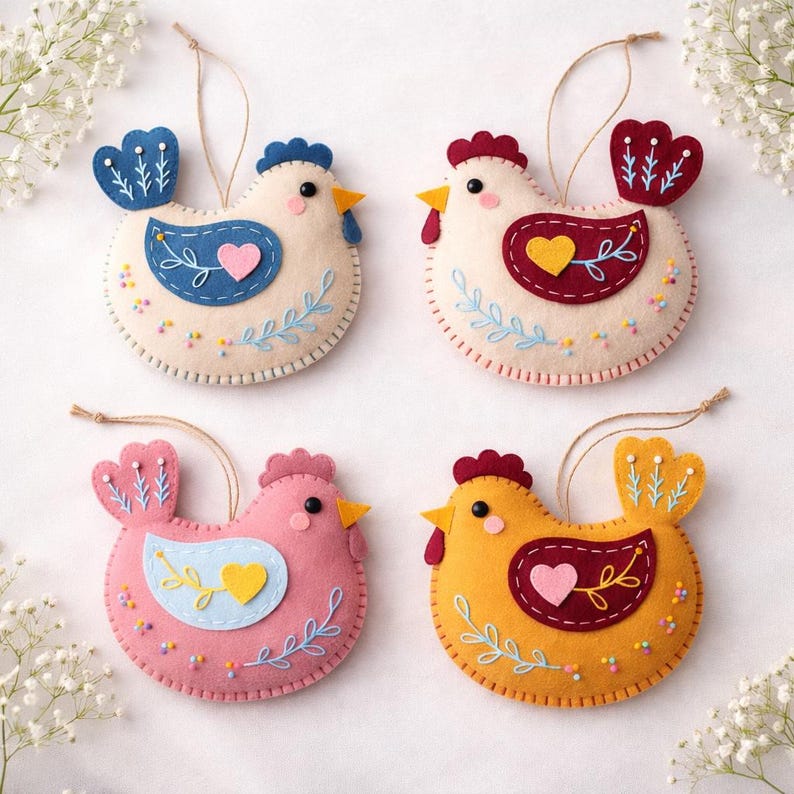Easter Felt Hen Ornaments Sewing Pattern – Folk Chicken Decor (PDF SVG ...