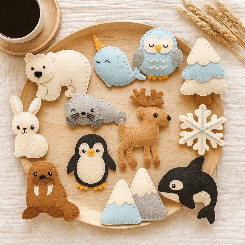 Arctic Animals Felt Ornament Sewing Pattern: Winter DIY, Polar Bear ...