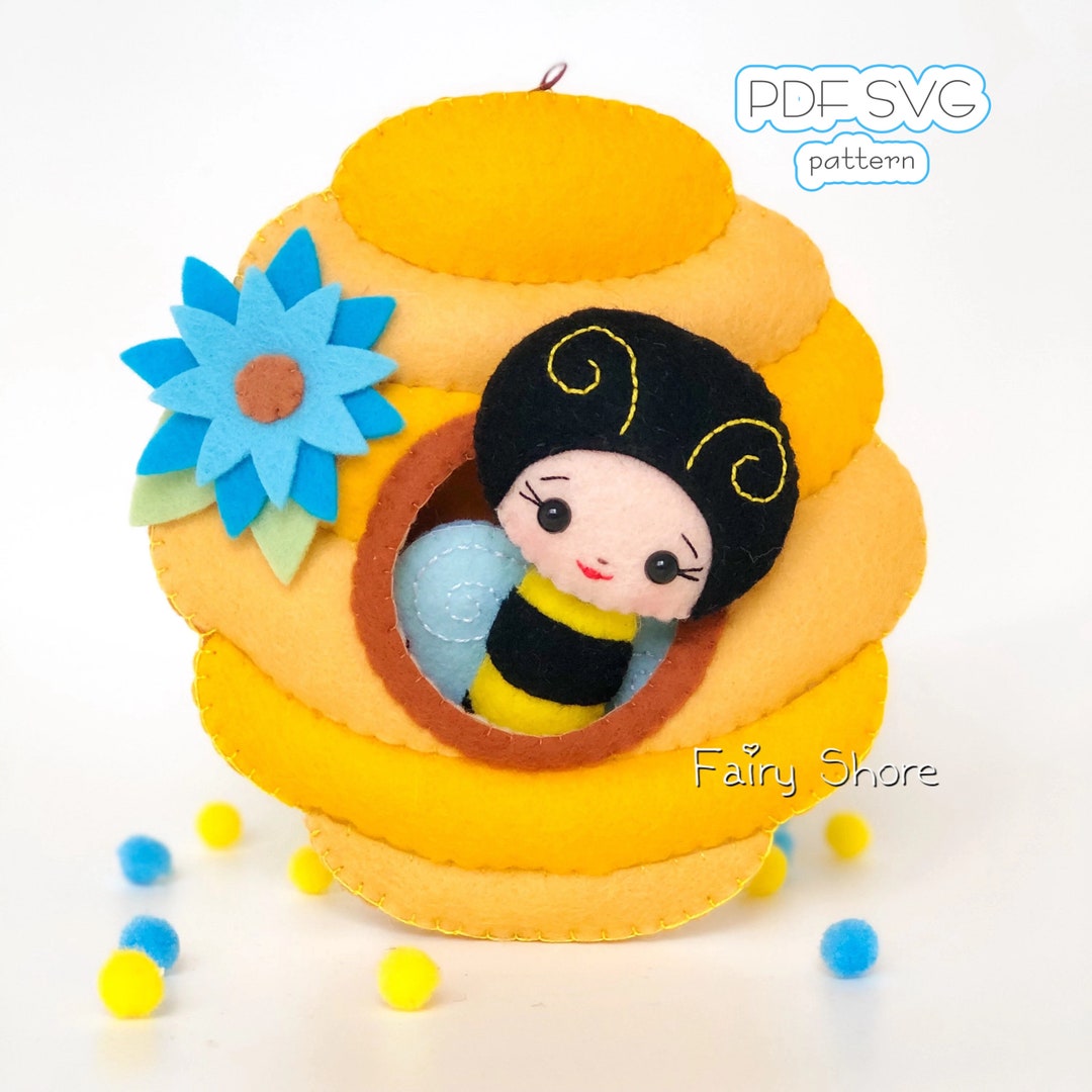 Bee and Beehive Felt Hand Sewing Pattern PDF SVG DIY Cute Toy Honeycomb ...