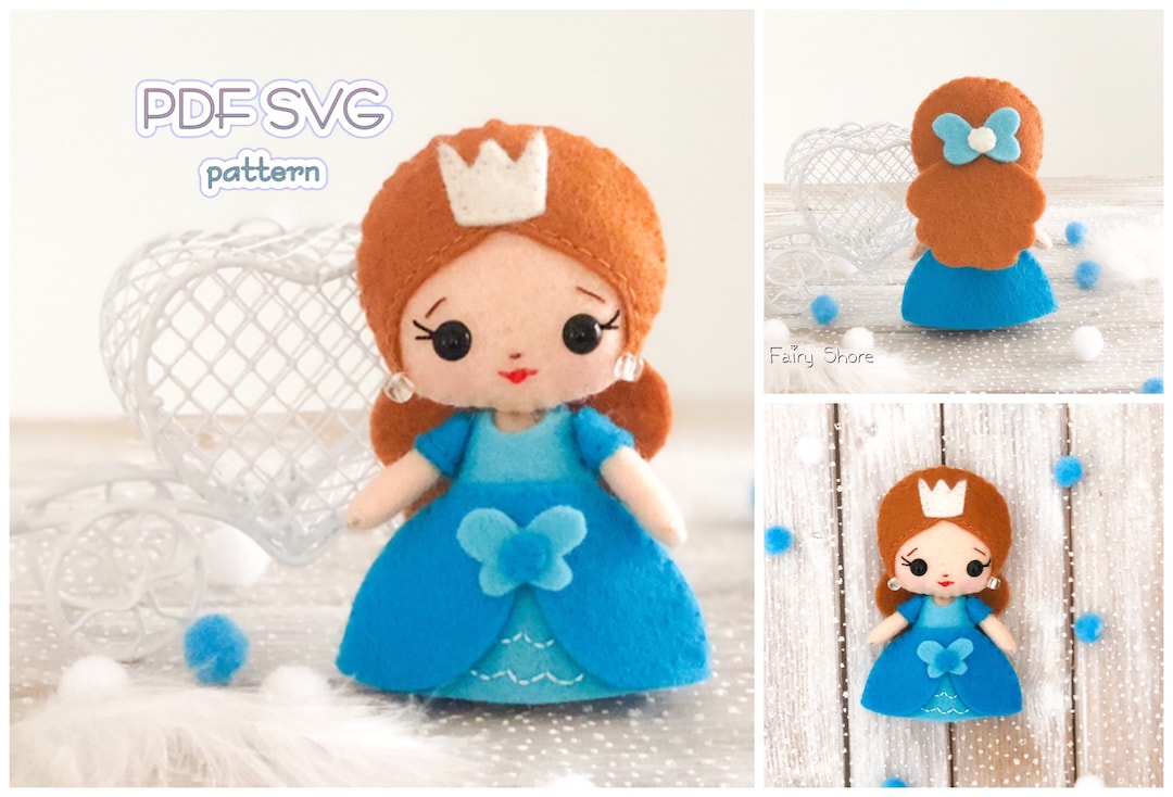 Cute Princess Felt Pattern, PDF & SVG Pattern for Cricut, Felt Toy ...