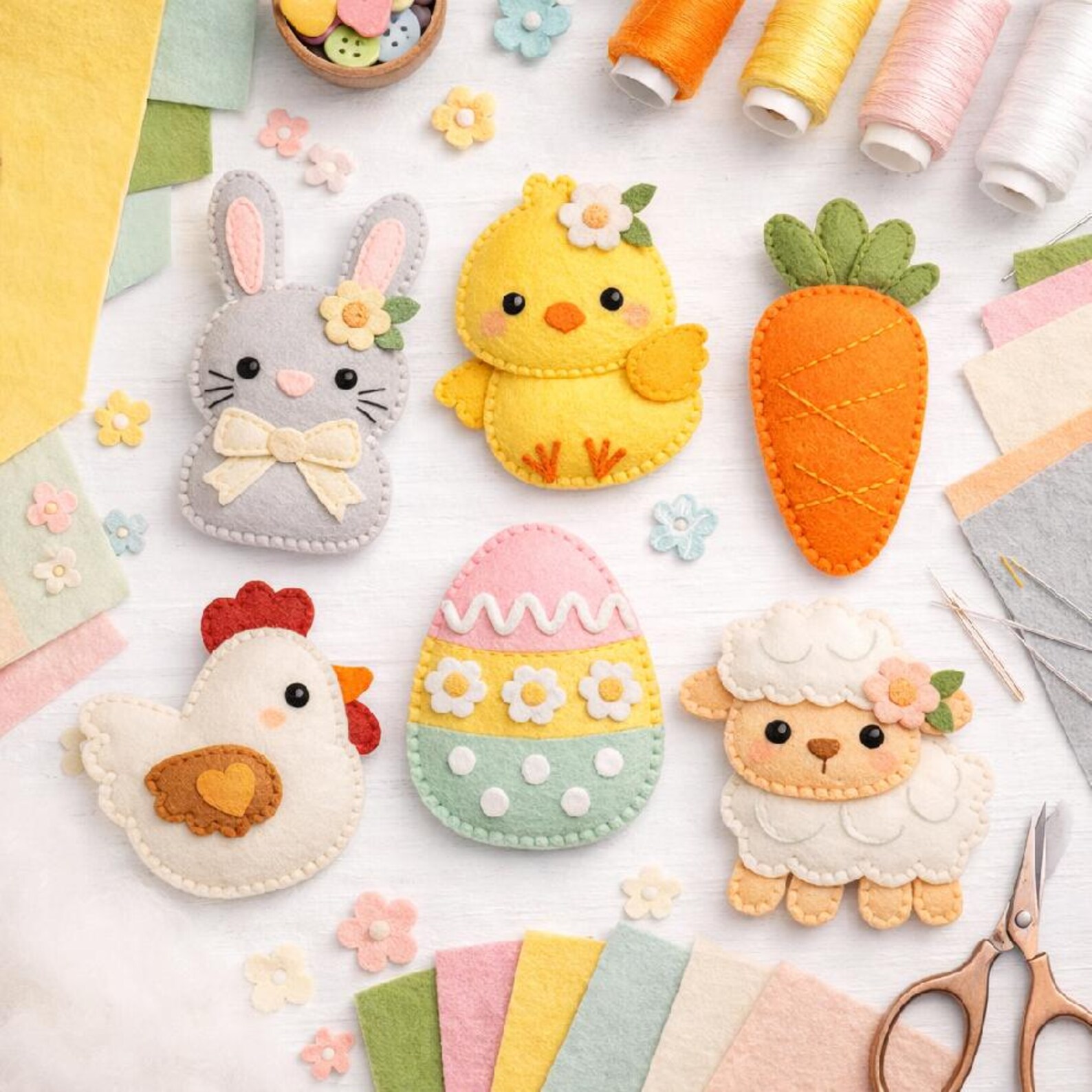 Easter Felt Ornaments Sewing Pattern – Bunny, Chick, Lamb, Hen, Egg ...