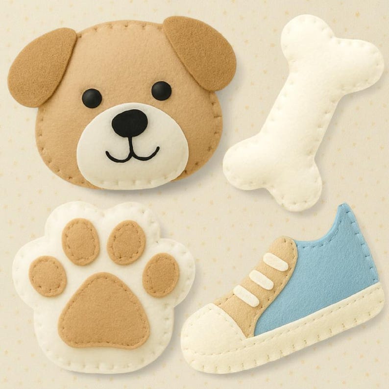 Dog Sewing Pattern: Felt Puppy Ornaments, Bone, Paw, Shoe (PDF + SVG ...