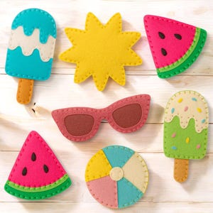 Summer Sewing Pattern PDF & SVG – Felt Ornaments: Watermelon, Popsicle ...