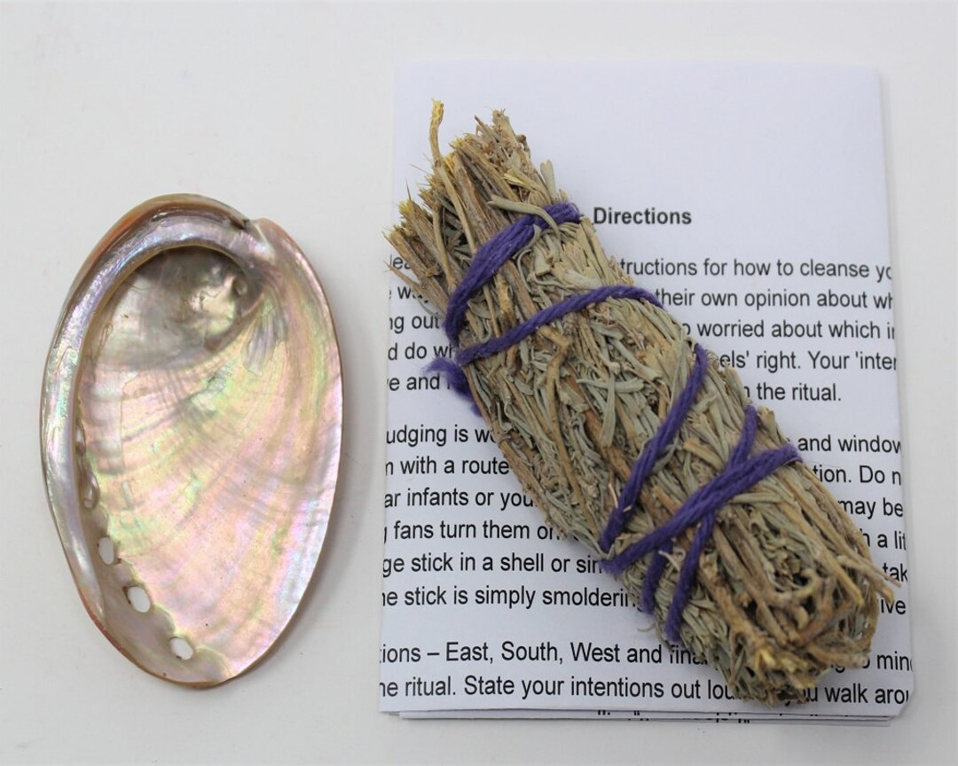 Smudge Kit: Small Abalone Shell, Desert Sage Smudge Stick PLUS Smudging ...