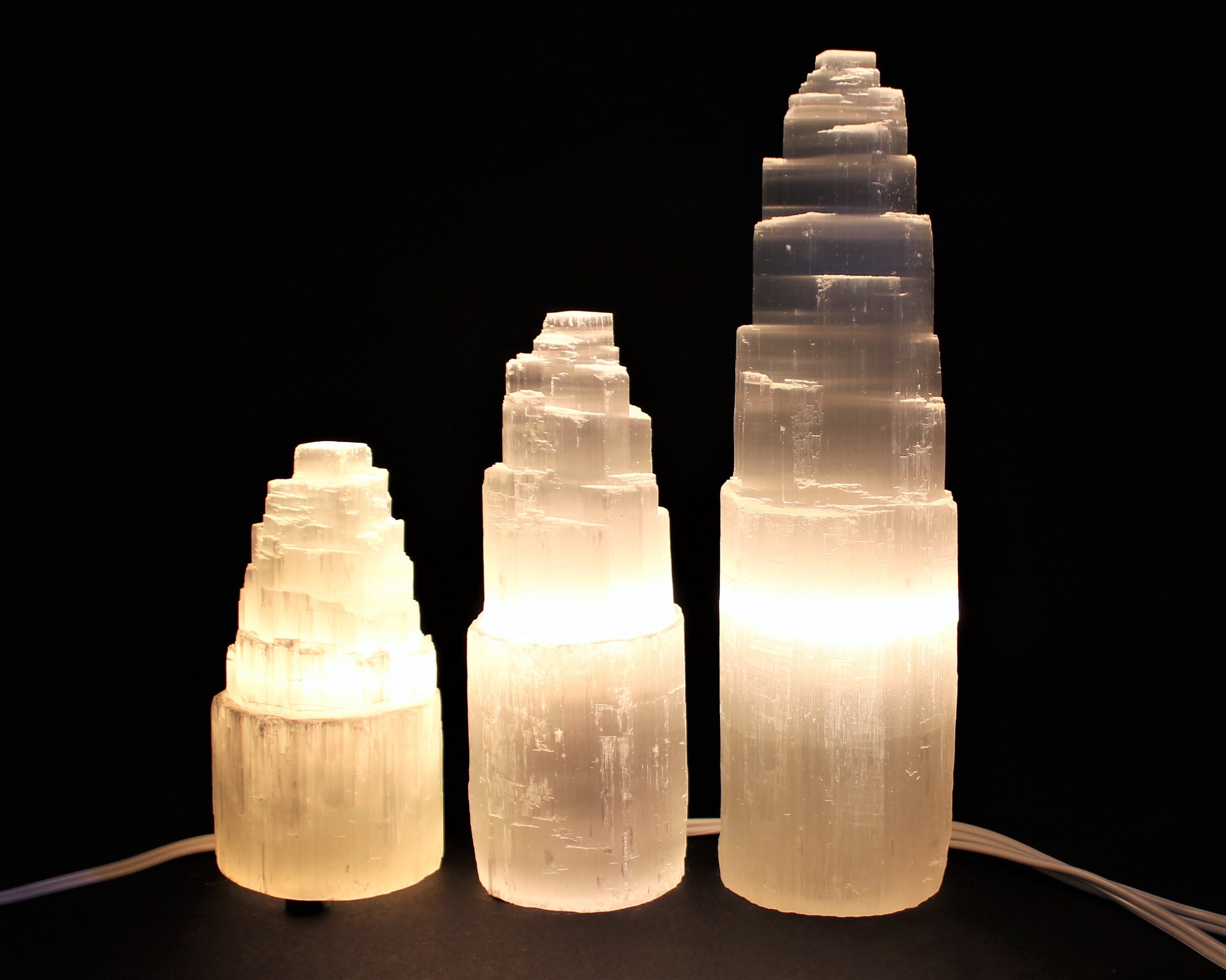 Selenite Crystal Lamp, HUGE Selenite Crystal Skyscraper Lamps: 6, 8, or ...
