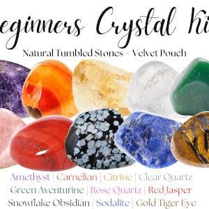 Beginners Crystal Kit, 10 Pcs in Velvet Pouch - Most Popular Tumbled ...