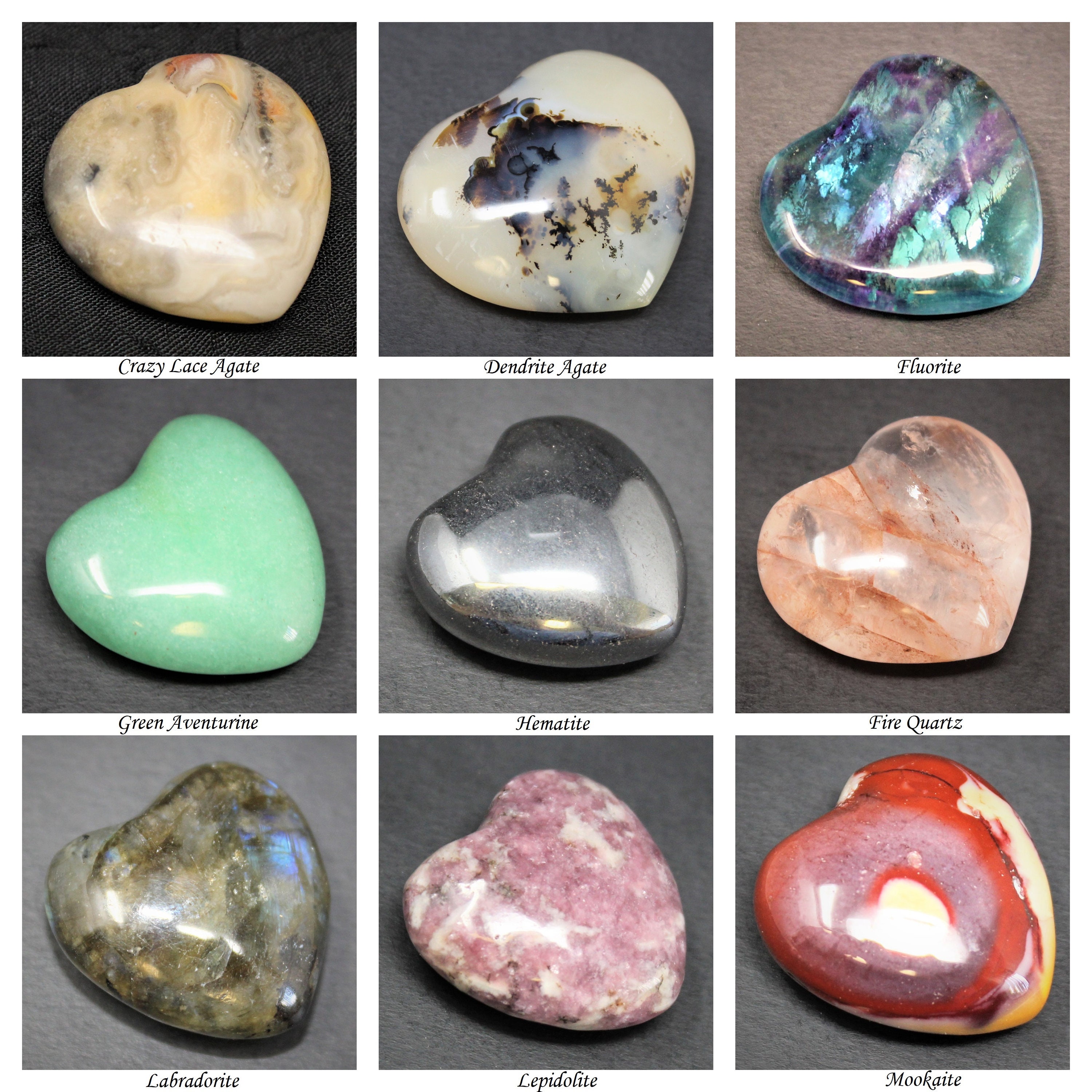 Crystal Gemstone Hearts: HUGE Variety Choose Size and Stone (Carved ...