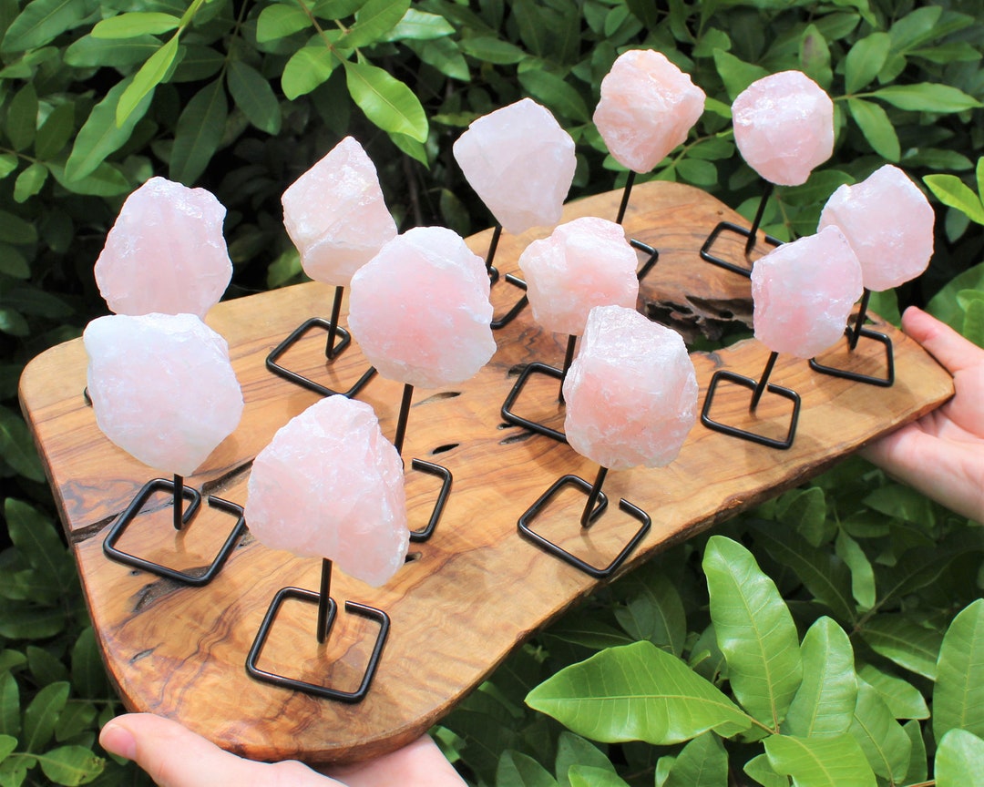 Rose Quartz on Stand, Natural Rough Rose Quartz Mini Pin (raw Rose ...