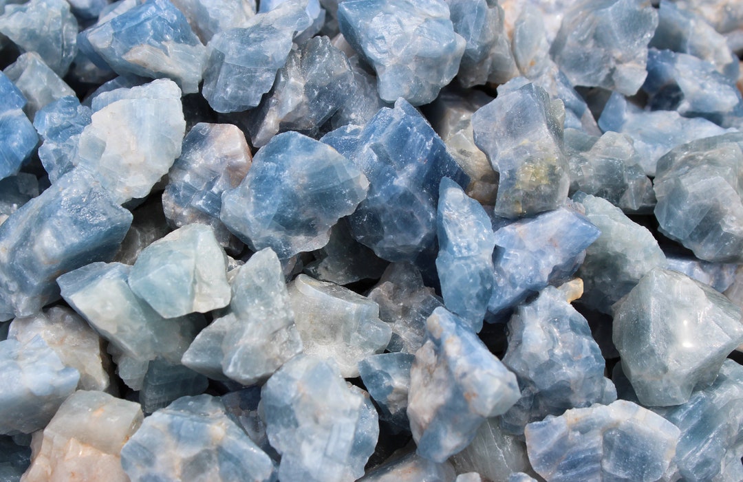LARGE Rough Blue Calcite Natural Stones, 2 - 3" Wholesale Bulk Lots ('A ...