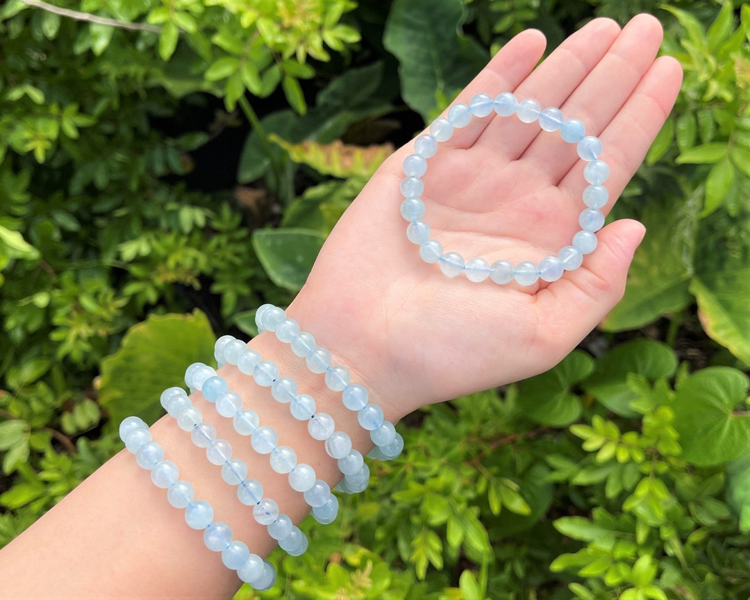 Aquamarine Bead Bracelet - 8mm Crystal Bracelet - Genuine Gemstone ...