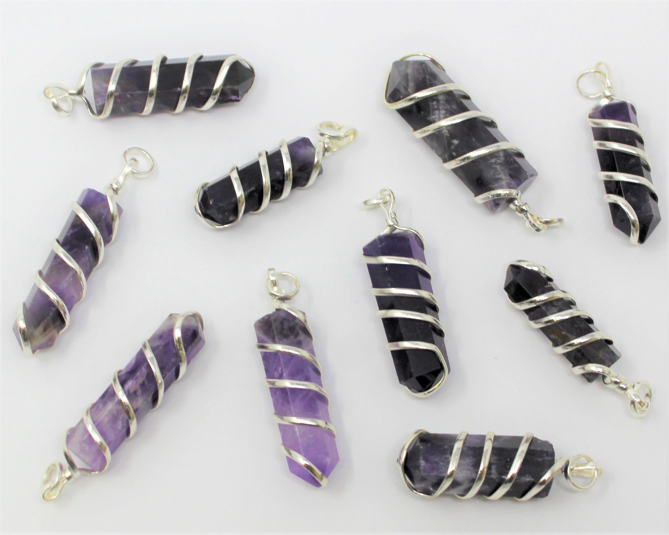 Amethyst Spiral Wire Wrapped Point Pendant / Necklace (Amethyst Point ...