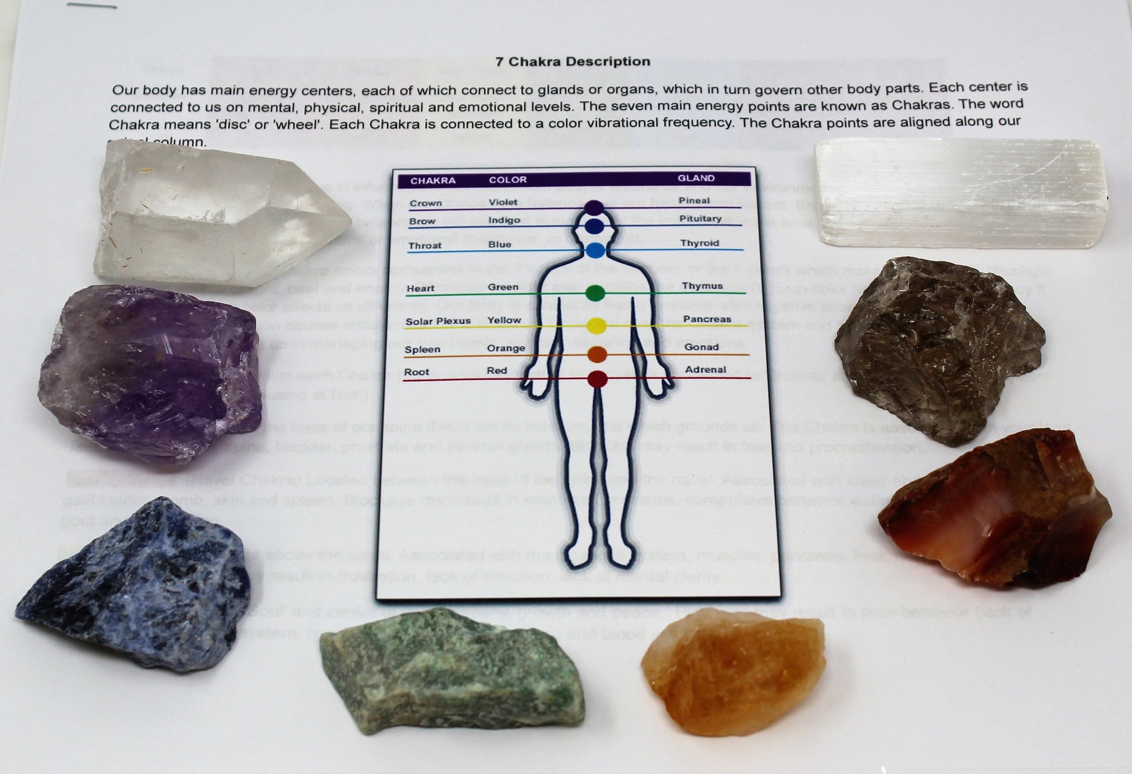 7 Chakra Stones Set large: 7 Natural Stones PLUS Selenite - Etsy
