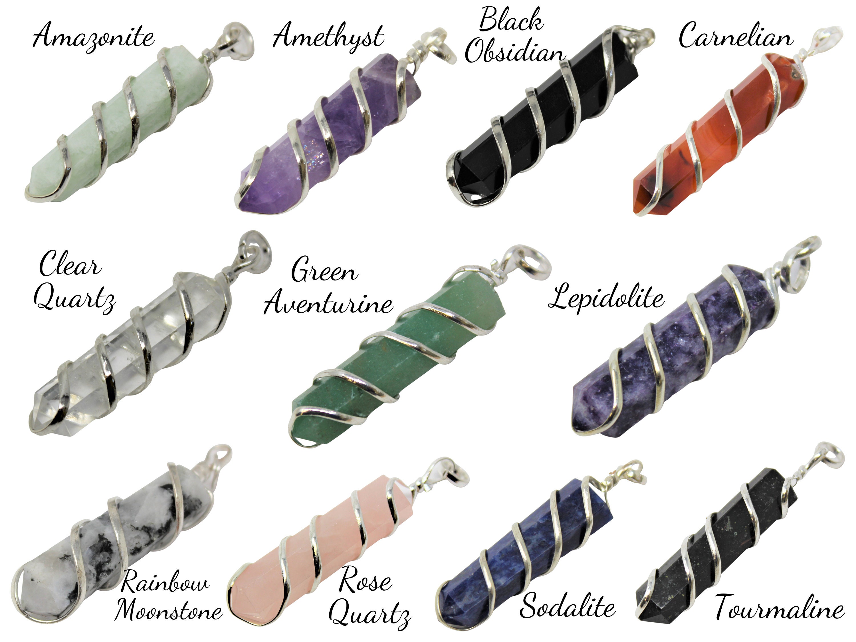 Crystal Gemstone Point Pendants - HUGE CHOICE - Wire Wrapped, Spiral ...