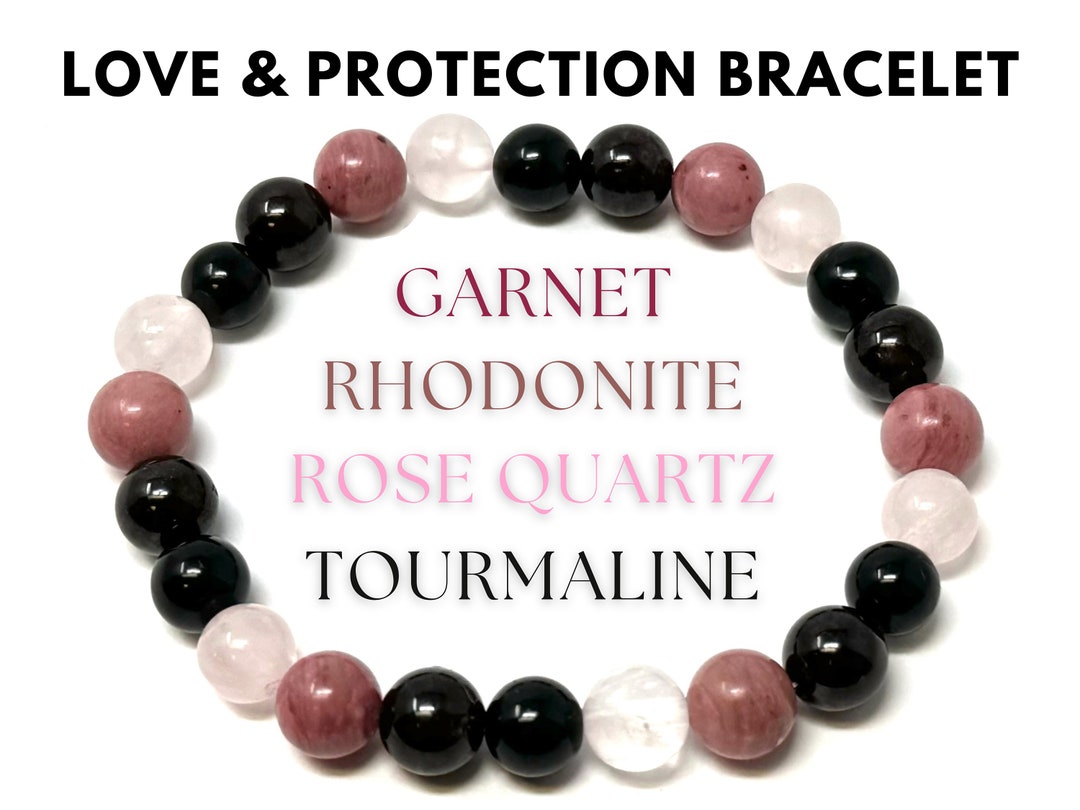 Love & Protection Bracelet: Rose Quartz, Garnet, Rhodonite and Black ...