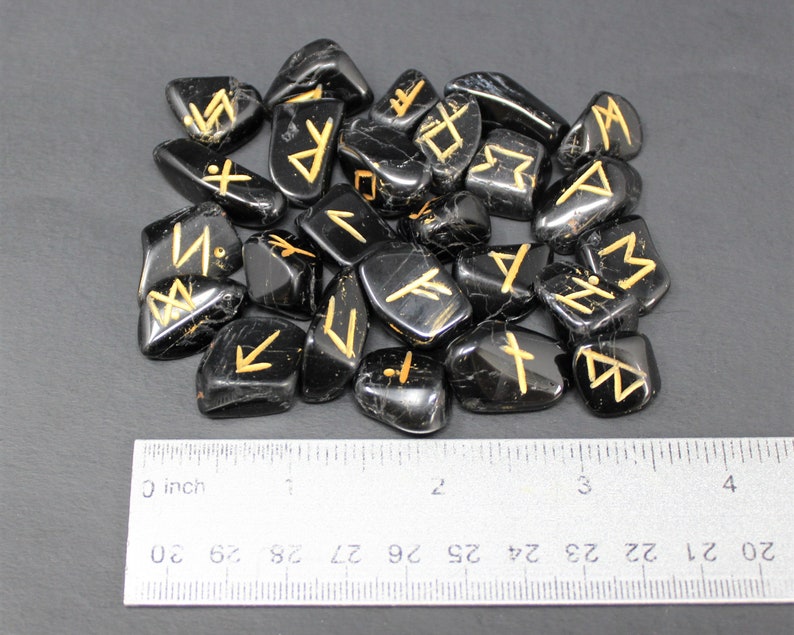 Black Tourmaline Rune Stone Set With Velvet Storage Pouch set - Etsy