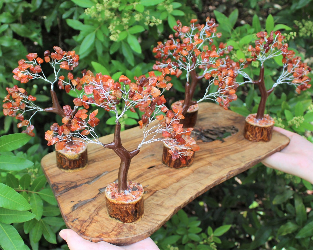 Carnelian Gem Tree With Wood Base, 7" Tall With 160 Crystal Chips ...
