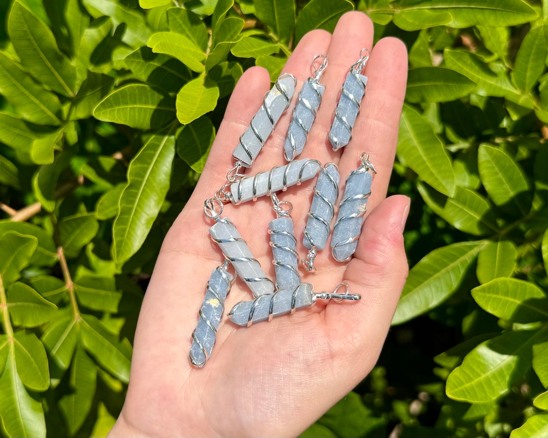 Angelite Spiral Wire Wrapped Point Pendant / Necklace (angelite Point ...