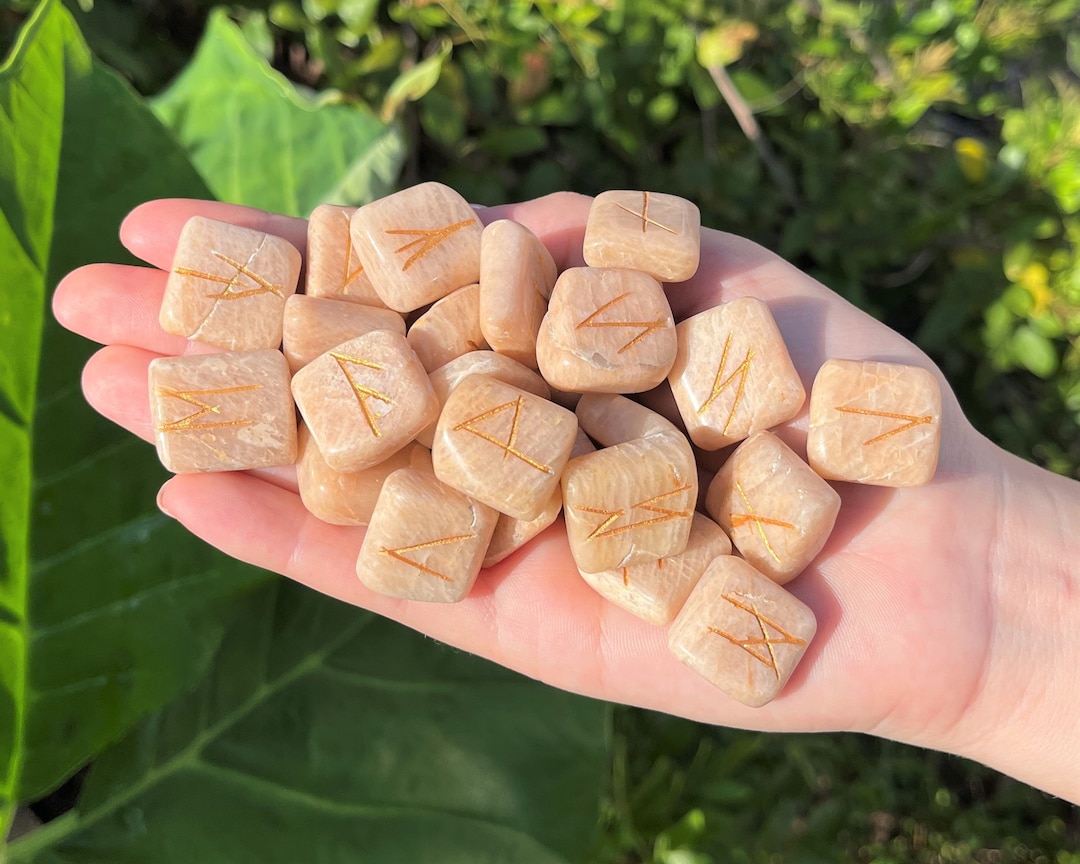 Moonstone Rune Stone Set With Velvet Storage Pouch set of 25 Elder ...