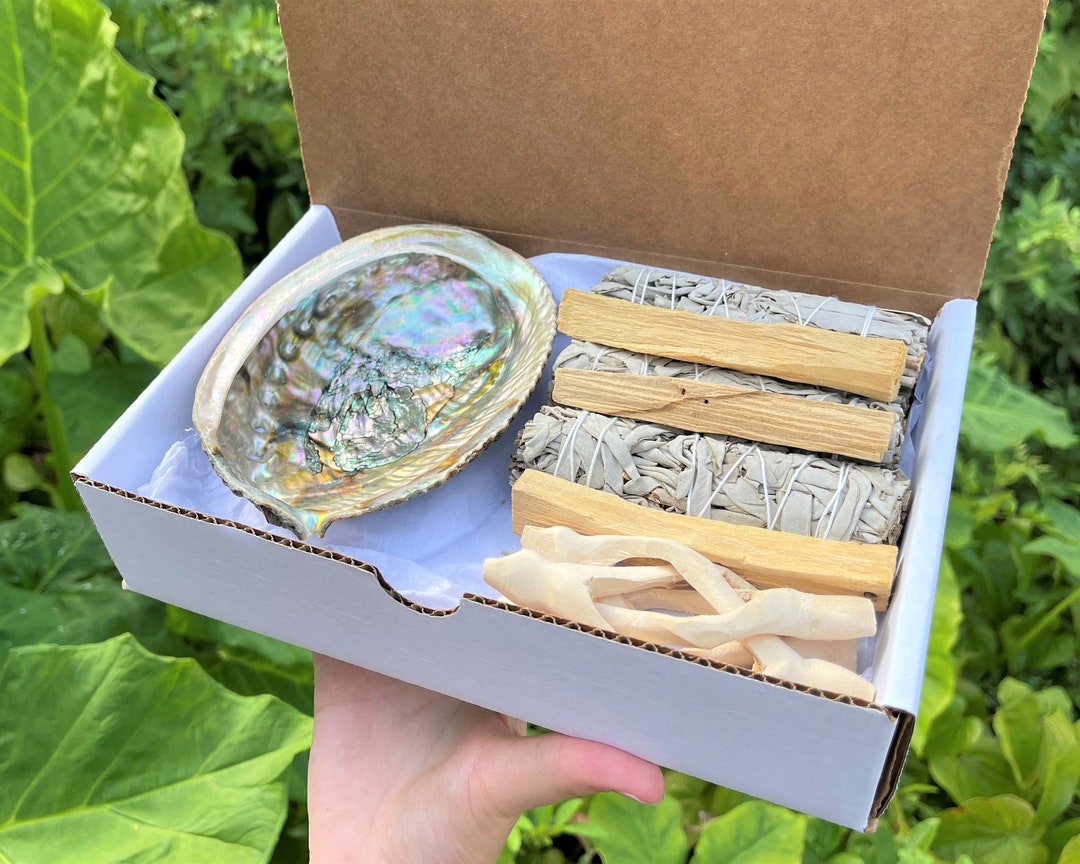 Premium LARGE White Sage Smudge Abalone Box Kit: 5-6" Abalone Shell, 3x ...