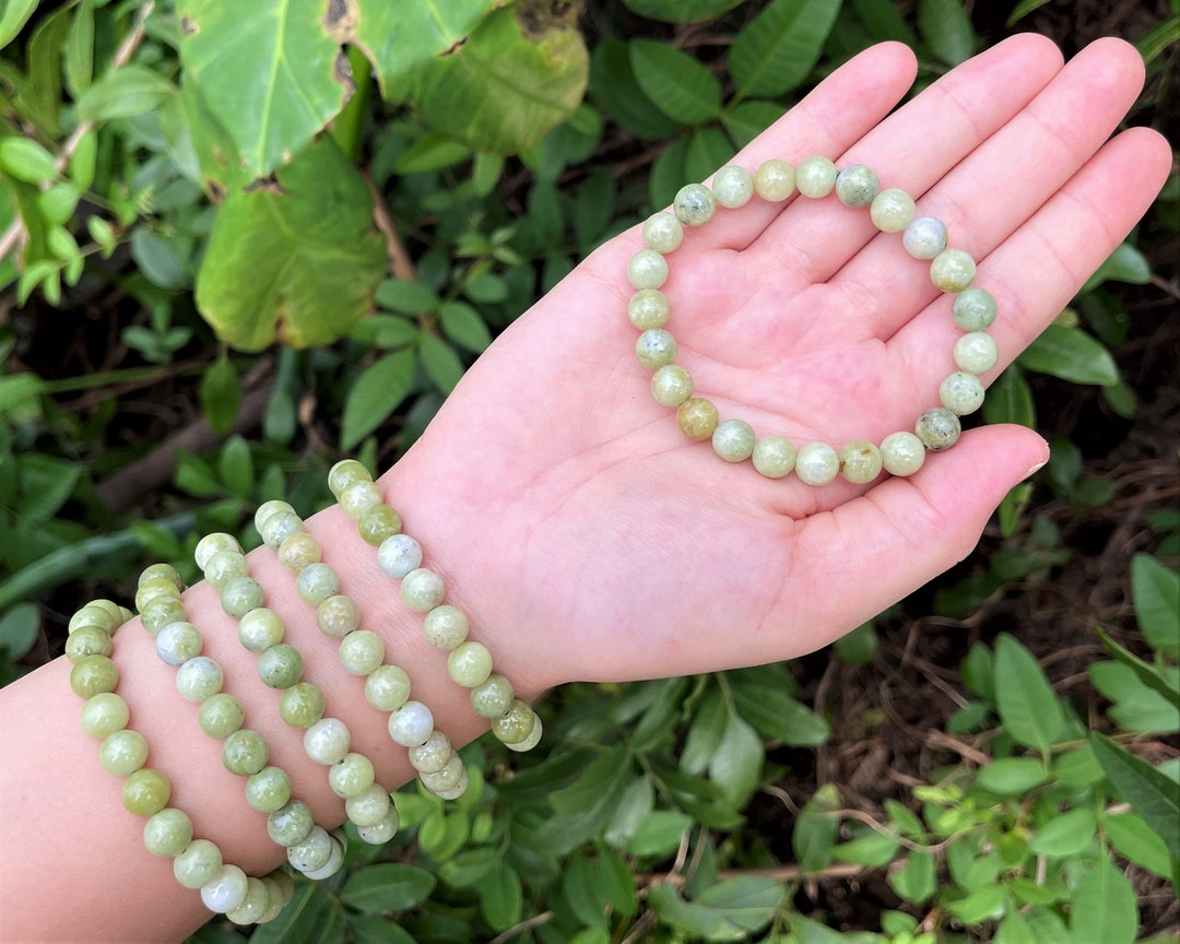 Chinese Jade Bead Bracelet - 8mm Crystal Bracelet - Genuine Gemstone ...