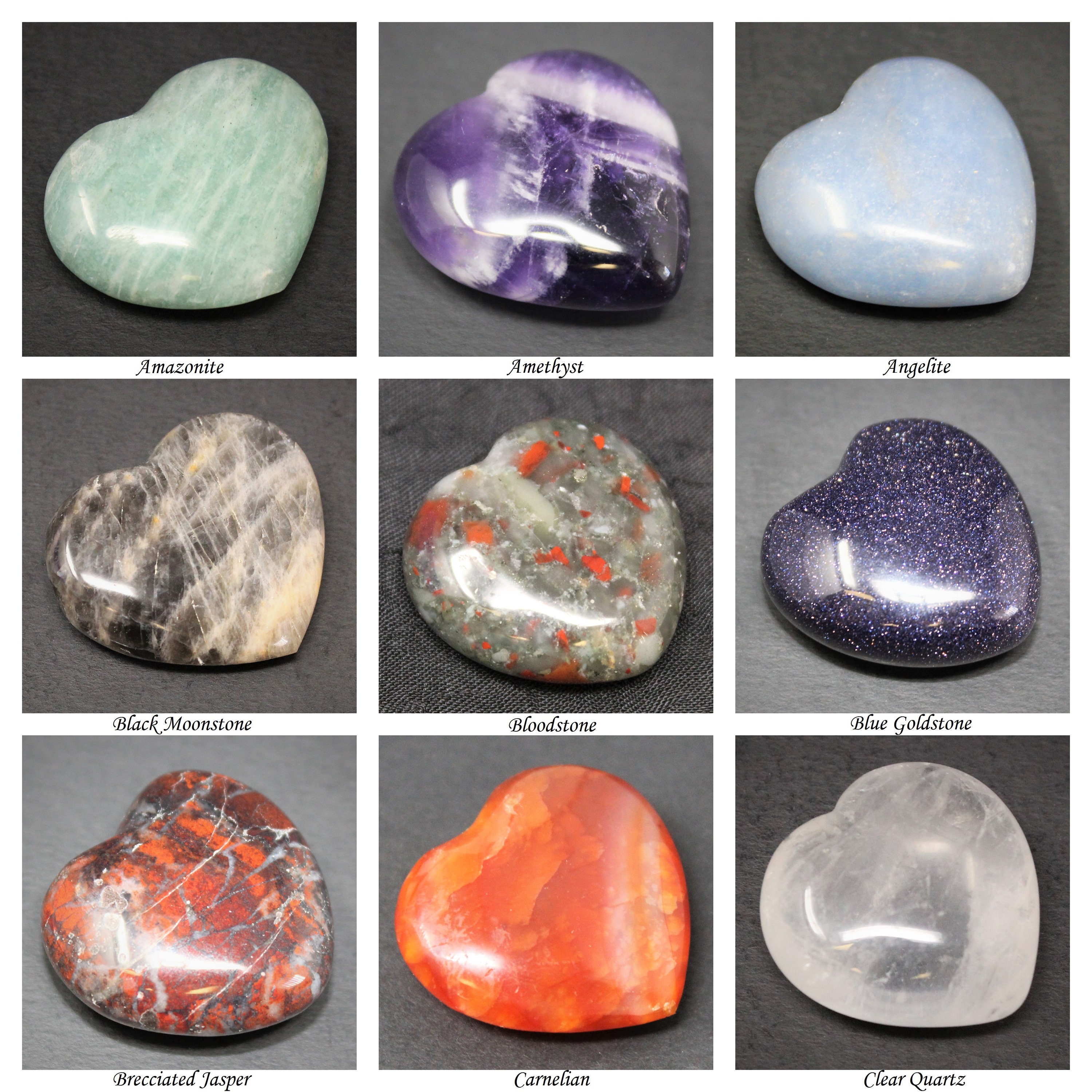 Crystal Gemstone Hearts: HUGE Variety Choose Size and Stone (Carved ...