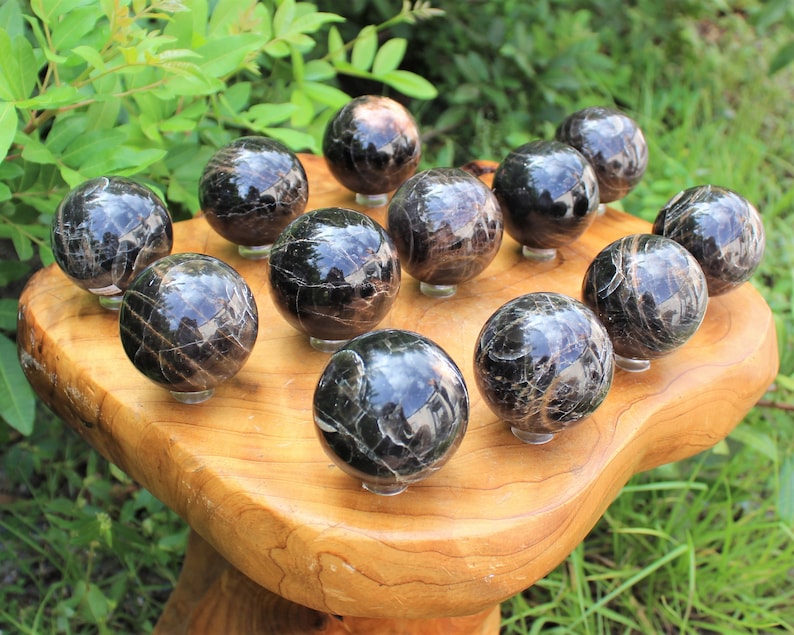 Black Moonstone Crystal Sphere With Stand Large 2 - Etsy