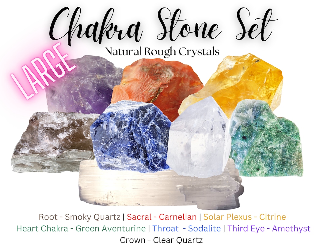 7 Chakra Stones Set large: 7 Natural Stones PLUS Selenite Stick PLUS ...