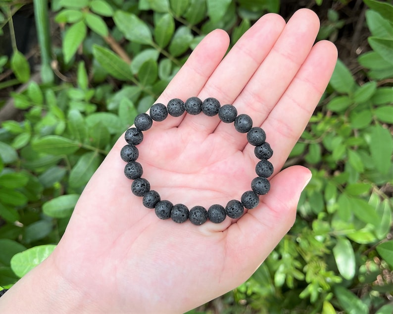 Black Volcanic Lava Rock Bracelet: 8 Mm Stones 'A' - Etsy