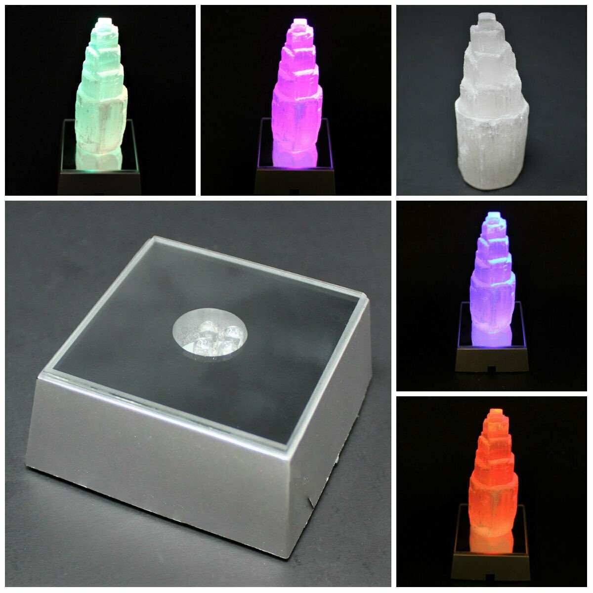 LED Light Base LED Multi Color Changing LED Square Base Selenite Jewel ...