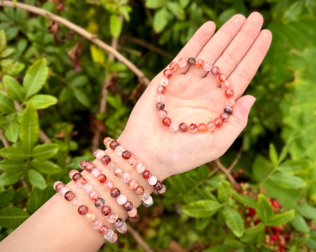 Fire Quartz Bead Bracelet - 8mm Crystal Bracelet - Genuine Gemstone ...