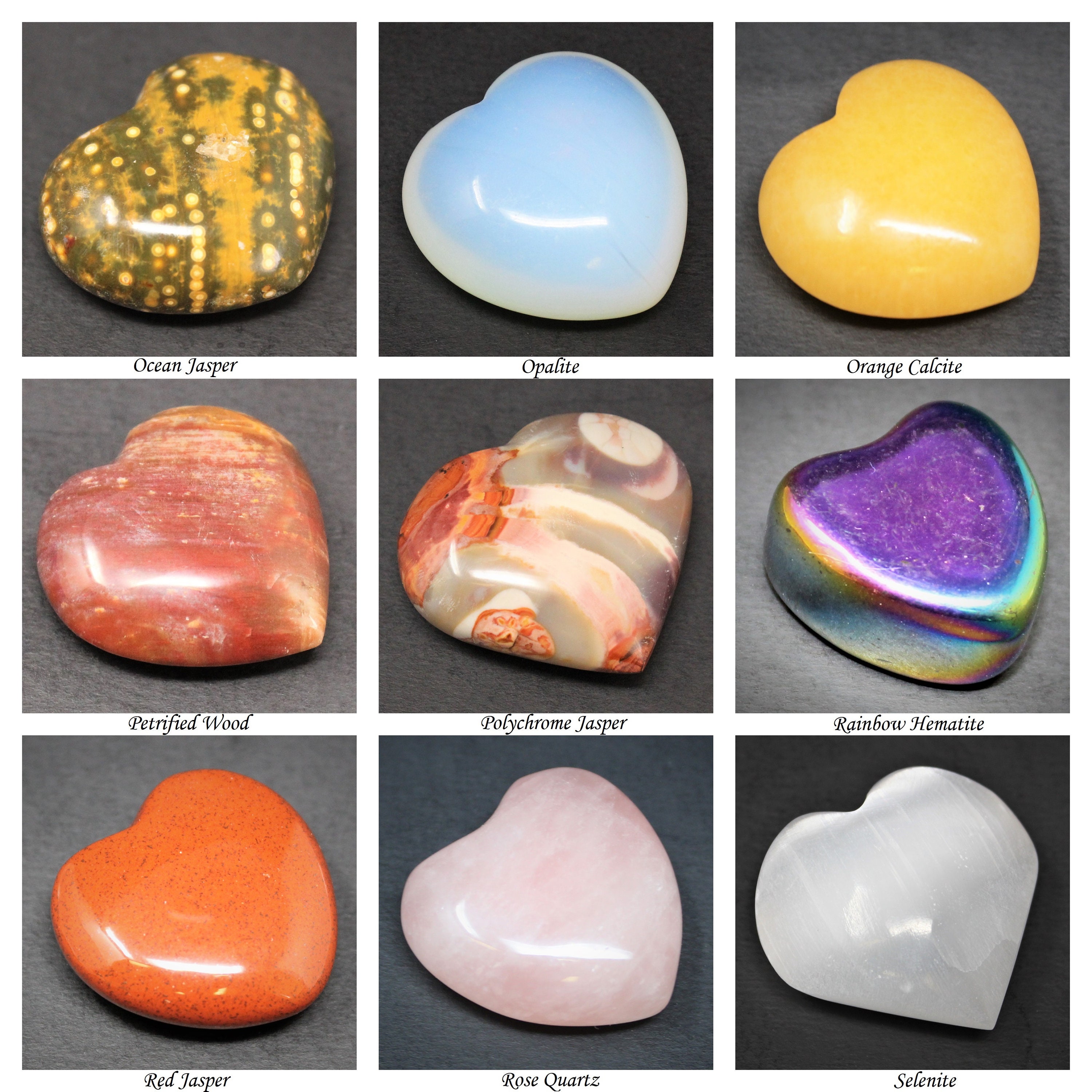Crystal Gemstone Hearts: HUGE Variety Choose Size and Stone (Carved ...