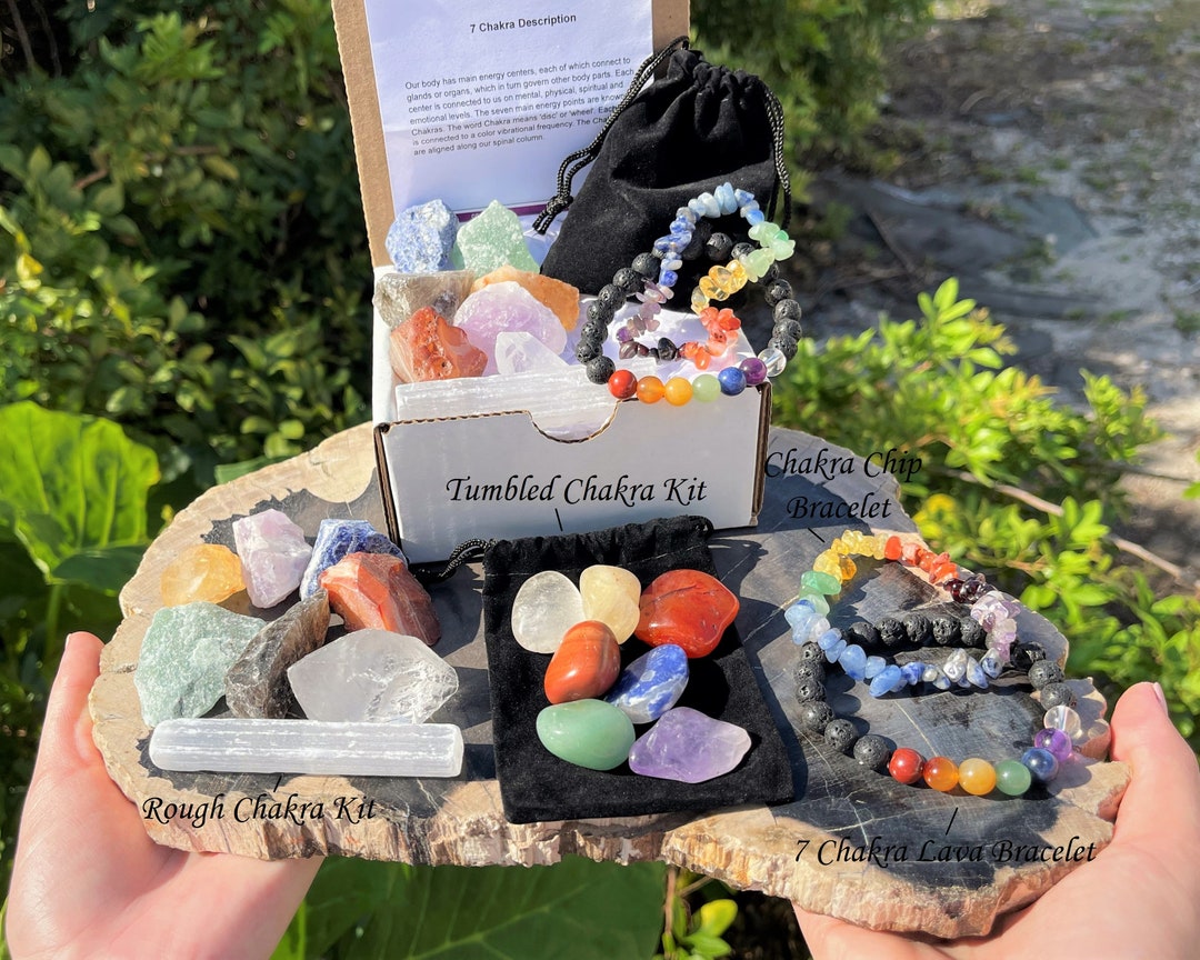 7 Chakra Crystal Box - Chakra Chip Bracelet, Chakra Lava Bead Bracelet ...