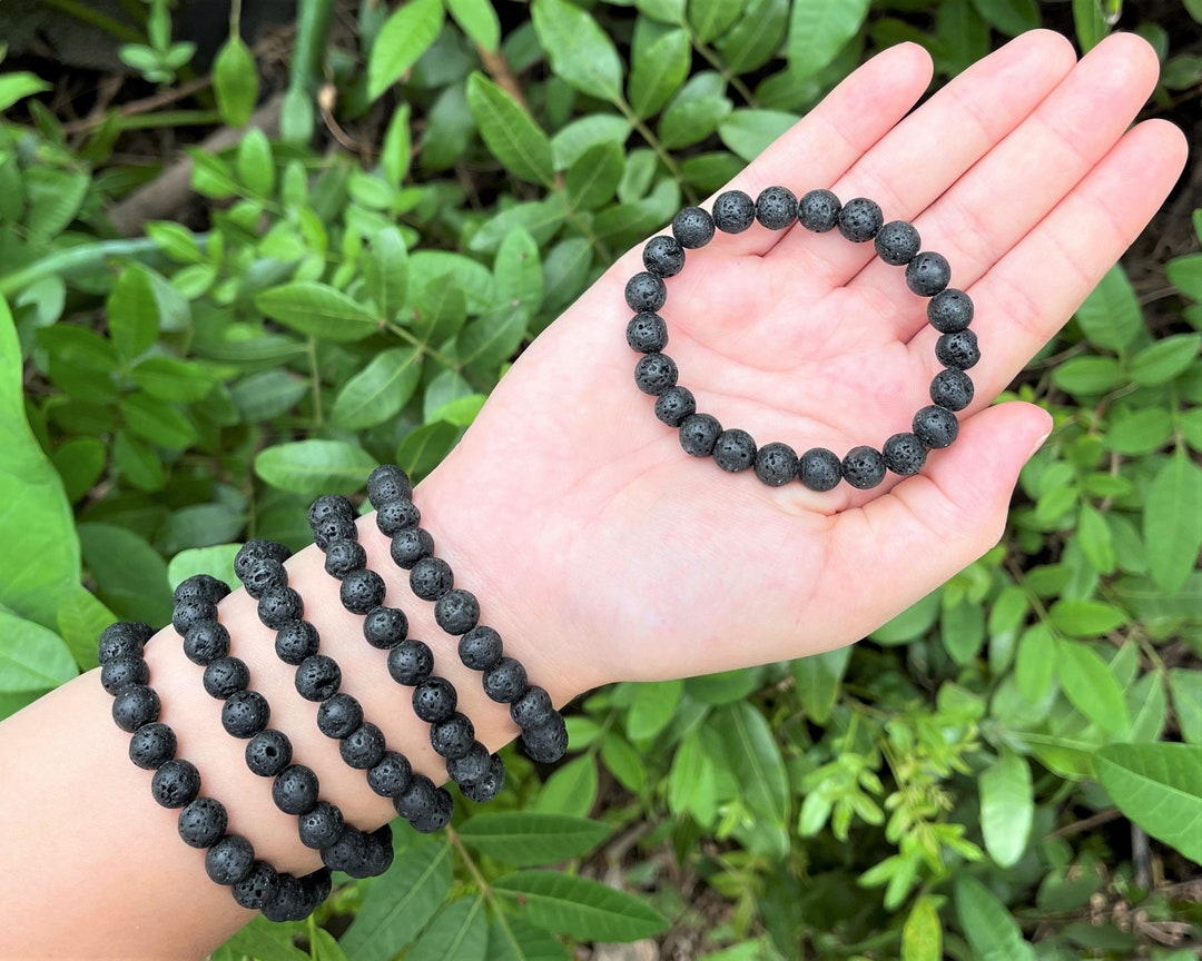 Black Volcanic Lava Rock Bracelet: 8 Mm Stones (premium Quality Genuine ...