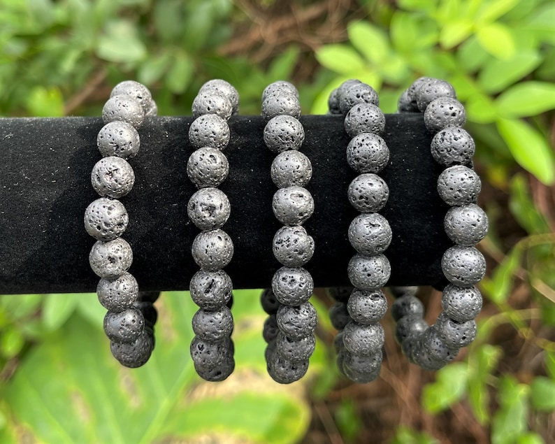 Black Volcanic Lava Rock Bracelet: 8 Mm Stones 'A' - Etsy