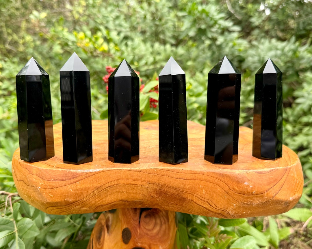 Black Obsidian Obelisk, 3 4 natural Polished Black Obsidian Towers, 'AAA' Grade Premium Quality ...
