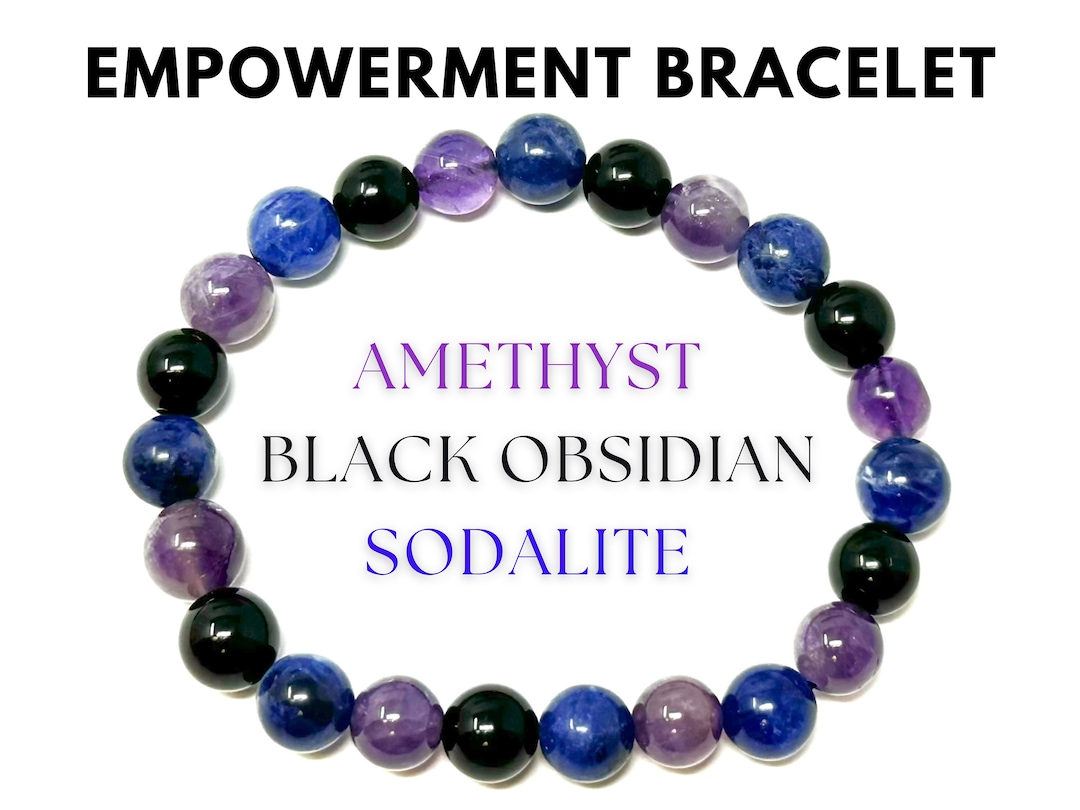 Empowerment Bracelet: Amethyst, Black Obsidian, & Sodalite 8mm Round ...