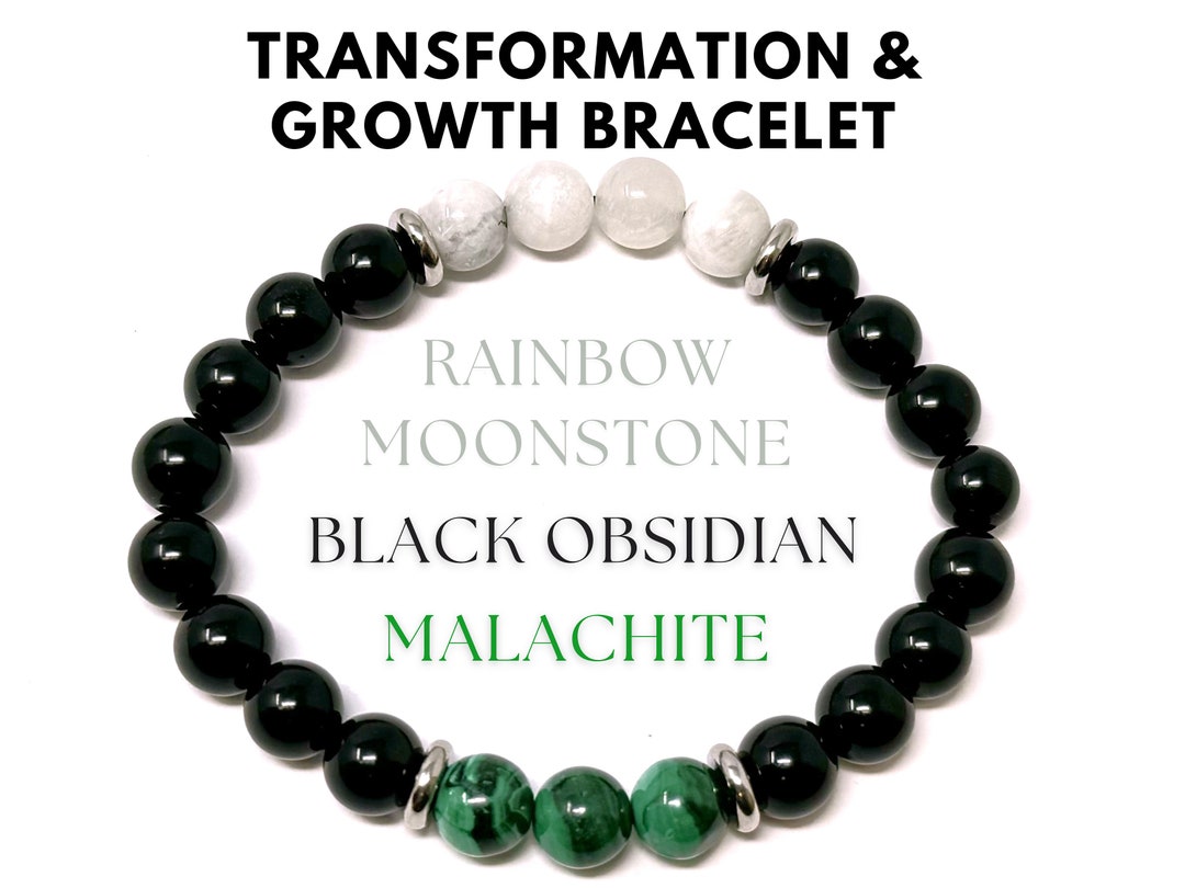 Transformation and Growth Bracelet: Black Obsidian, Malachite ...