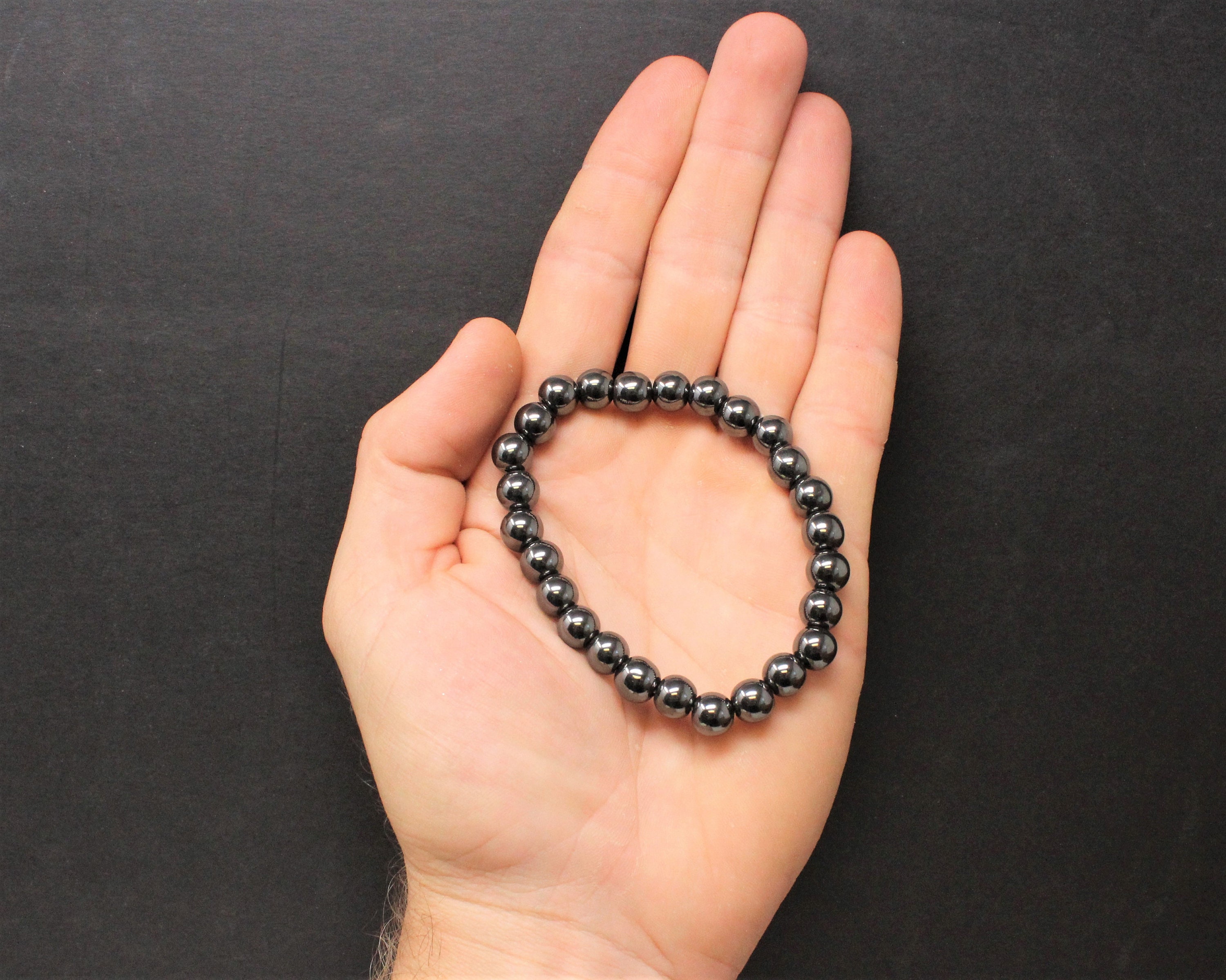 Hematite 8 mm Round Bead Gemstone Bracelet (Hematite, Stretch Bracelet ...